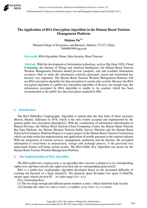Pdf The Application Of Rsa Encryption Algorithm In The Hainan Rural