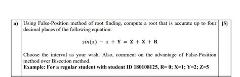 Solved A Using False Position Method Of Root Finding