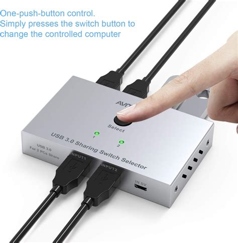 Avmton Usb 3 0 Switch Usb Switch 2 Computers 4 Port Usb Switcher With 2 Usb 3 0 Cables Button
