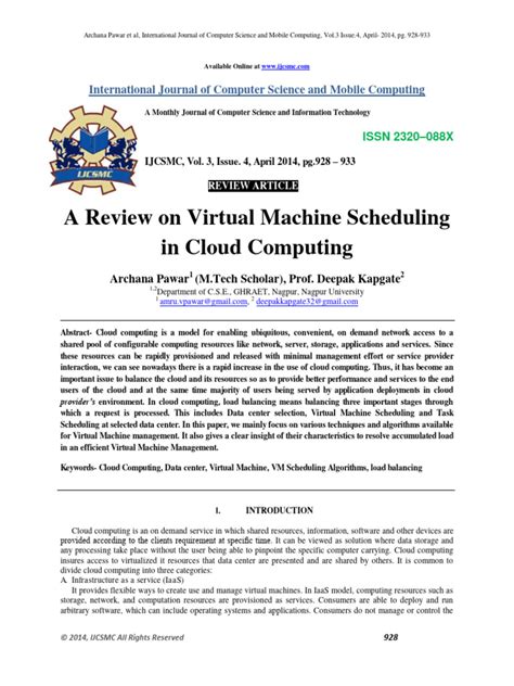 A Review On Virtual Machine Scheduling I Pdf Cloud Computing
