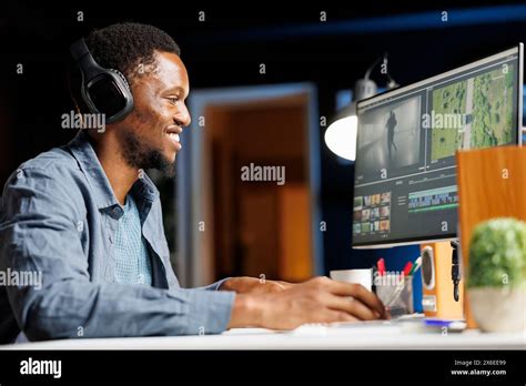 Video Editor Working On Creating Special Effects On Clips Adjusting Movie Footage With Color