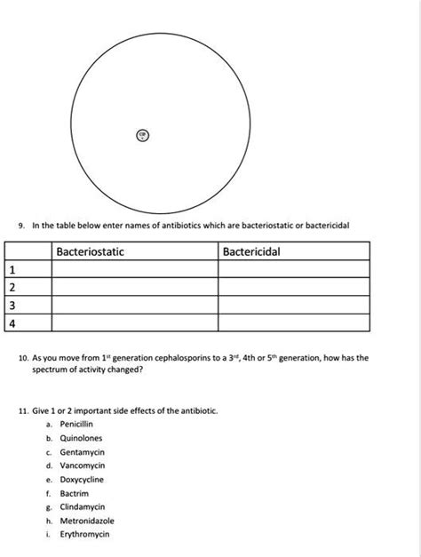 Solved 9 In The Table Below Enter The Names Of Antibiotics That Are Bacteriostatic Or