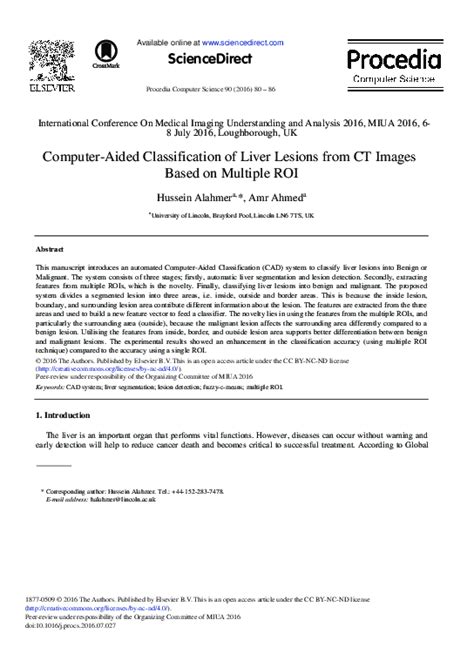 Pdf Computer Aided Classification Of Liver Lesions From Ct Images