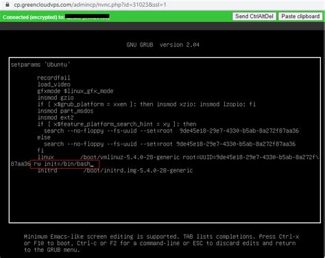 Instructions To Reset Password Using Single Mode On Linux GreenCloud Documentation