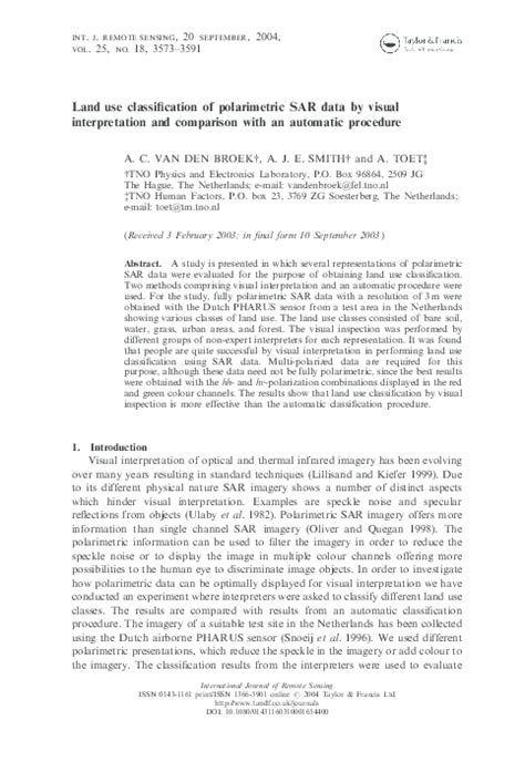 Pdf Land Use Classification Of Polarimetric Sar Data By Visual Interpretation And Comparison