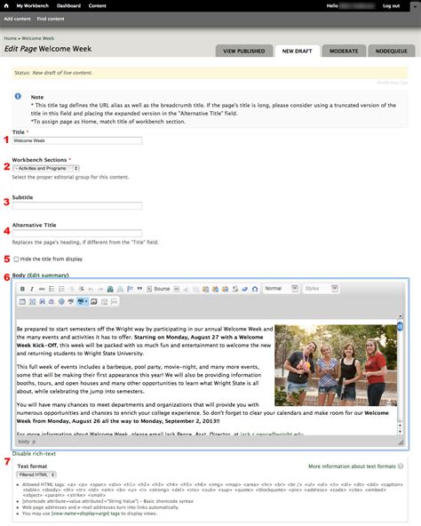 New Draftedit Draft Page Web Editor User Guide Wright State University