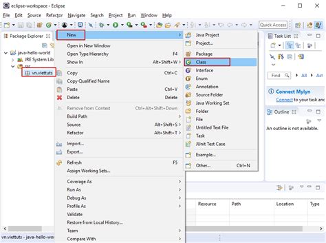 Tạo Java Class Trong Eclipse Viettuts
