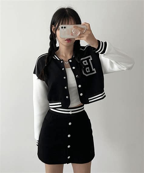 당일발송 💖세트가격 Y2k💖 테라 가을 간절기 봄 크롭 배색 바시티 버튼 바시티 야구점퍼 미니스커트 투피스 세트 셋업