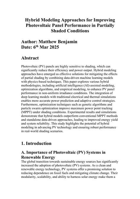 Pdf Hybrid Modeling Approaches For Improving Photovoltaic Panel