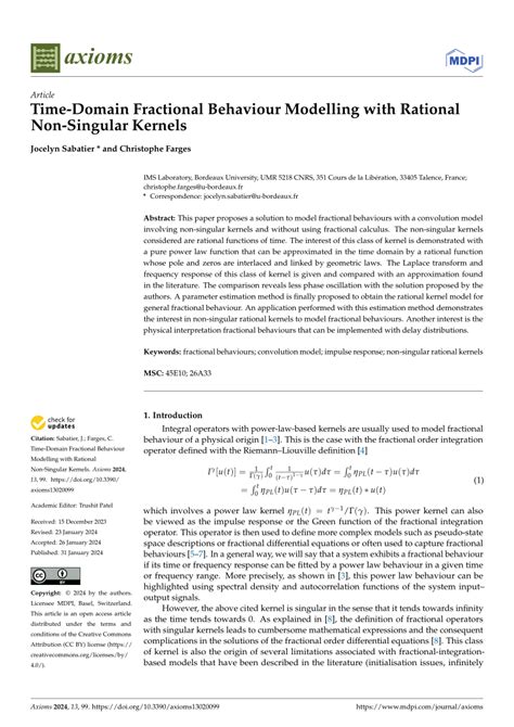 Pdf Time Domain Fractional Behaviour Modelling With Rational Non Singular Kernels