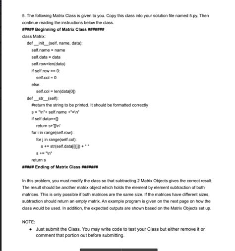solved 5 the following matrix class is given to you copy