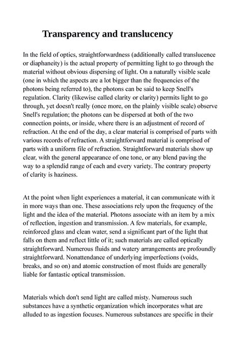 Transparency And Translucency On A Naturally Visible Scale One In