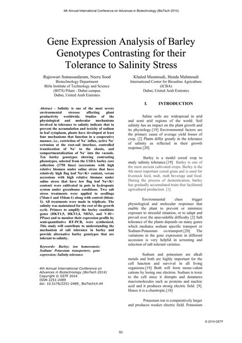 Pdf Gene Expression Analysis Of Barley Genotypes Contrasting For