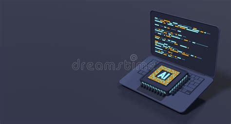 3d Render Laptop Computer With Microchip Ai Chip Hardware Concept Futuristic Microchip On