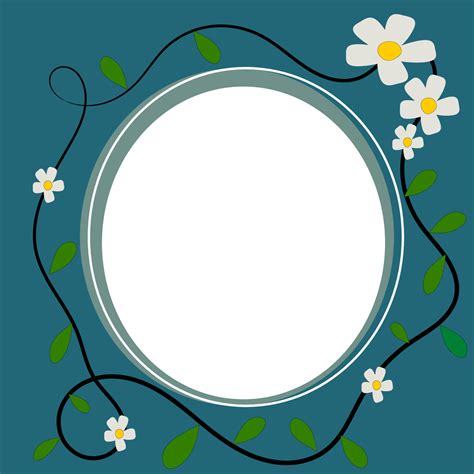 White Flower Circle Photo Frames On Blue Background Decorative
