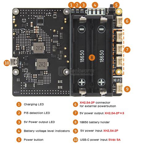 Geekworm X1201 2 Cell 18650 5 1v 5a Ups Shield For Raspberry Pi 5 Seri