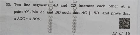 33 Two Line Segments Ab And Cd Intersect Each Other At A Point O Jo