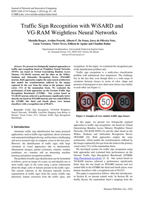 Pdf Traffic Sign Recognition With Wisard And Vg Ram Weightless Neural Networks