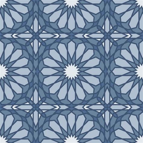 Repeating Islamic Geometric Pattern In Blue With Symmetrical Floral