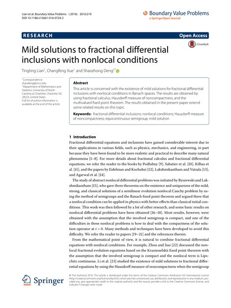 Pdf Mild Solutions To Fractional Differential Inclusions With Nonlocal Conditions