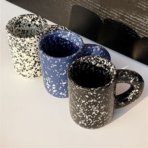 코지하이 파스텔 뭉툭 머그컵 홈카페 점박이 머그 크림 블루 핑크 라임 블랙 딥블루 레몬블랙 7color