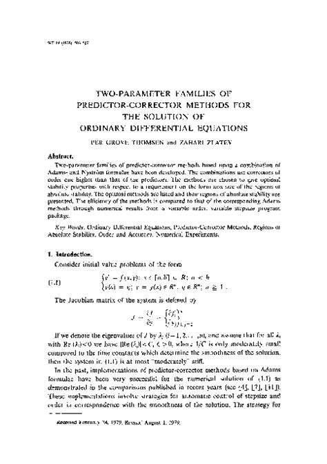 Pdf Two Parameter Families Of Predictor Corrector Methods For The