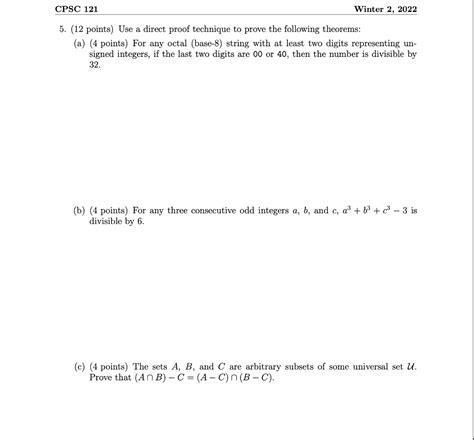 Solved 5 12 Points Use A Direct Proof Technique To Prove Chegg