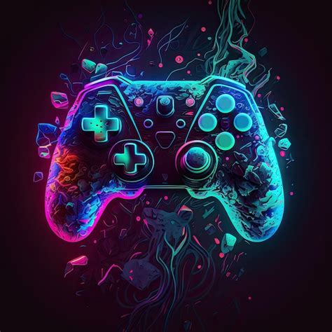 Premium Photo Abstract Neon Light Game Controller Artwork Design