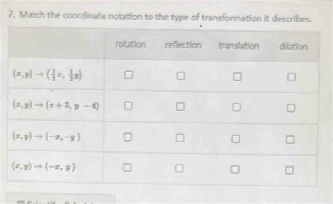 Solved 7 Match The Coordinate Notation To The Type Of Transformation