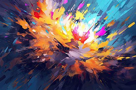 Chaotic Explosion Of Abstract Shapes And Textures In Bold And Contrasting Colors Creating A
