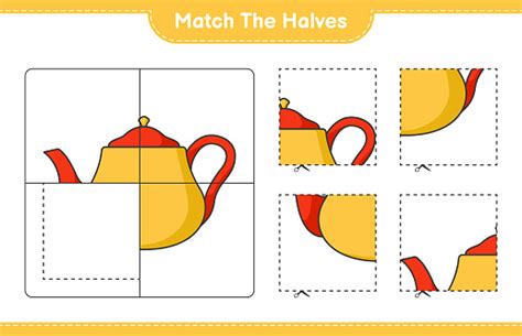 반쪽을 일치시킵니다 찻주전자의 절반을 매치합니다 교육 어린이 게임 인쇄 워크시트 벡터 일러스트 레이 션 0명에 대한 스톡 벡터 아트 및 기타 이미지 Istock