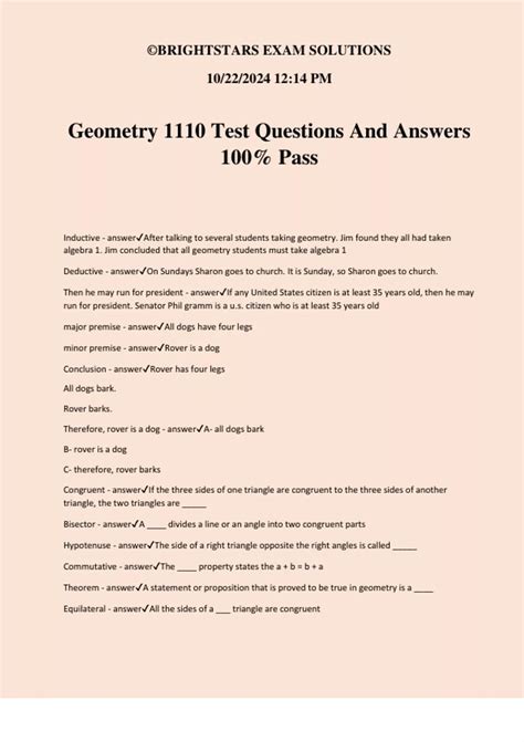 Geometry 1110 Test Questions And Answers 100 Pass Geometry Stuvia Us