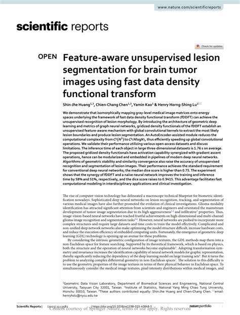 Pdf Feature Aware Unsupervised Lesion Segmentation For Brain Tumor Images Using Fast Data