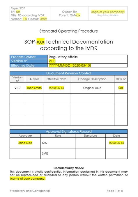 Template Sop Technical Documentation According The Ivdr V1 0