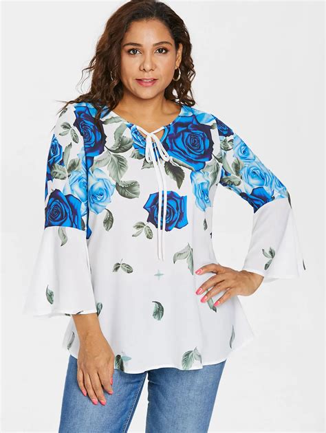 Wipalo Plus Size Women Blouse Shirts 5xl Self Tie Keyhole Floral Blouse