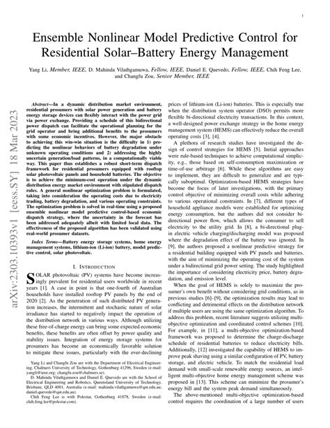 Pdf Ensemble Nonlinear Model Predictive Control For Residential Solar
