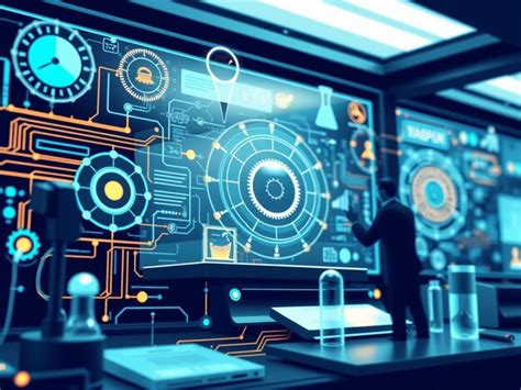 A Man Is Standing In Front Of A Computer Screen That Says The Word On It Premium Ai Generated