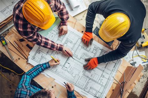 Architects Collaborating On Building Plans From Above With Ai Generated Premium Ai Generated Image