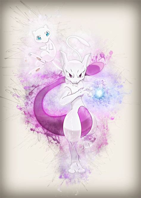 Displate Poster Mew And Mewtwo Fanart Mew Mew Anime Manga Cartoon The