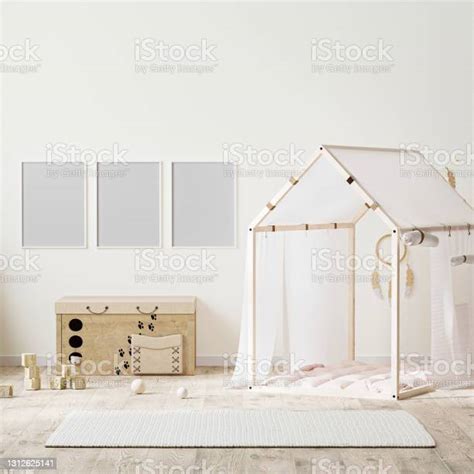 포스터 프레임은 텐트 서랍과 장난감의 어린이 가슴 3d 렌더링인도 스타일의 키즈 룸 인테리어에서 모의 0명에 대한 스톡 사진 및 기타 이미지 Istock