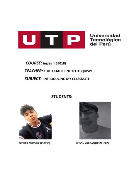 Ac S04 Week 4 Task Assignment This Is My Classmate Course Ingles I 59018 Teacher