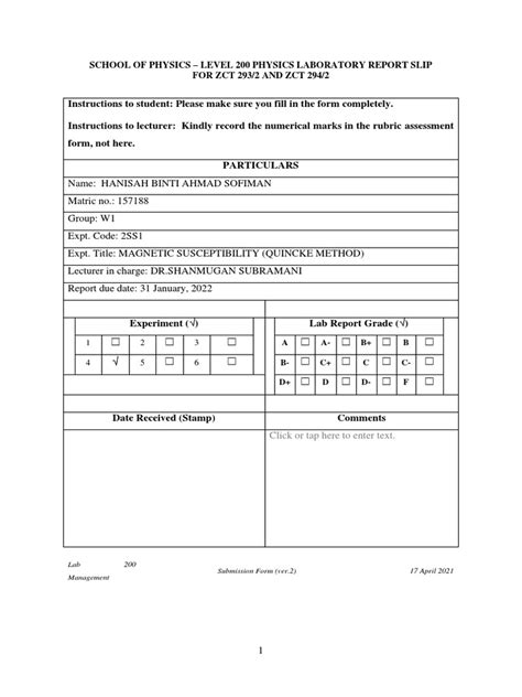 Lab Report 4 2ss1 Pdf Magnetic Field Physical Sciences