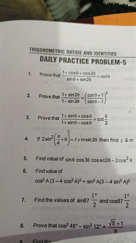Trigonometric Ratios And Identities Daily Practice Problem 5 Filo