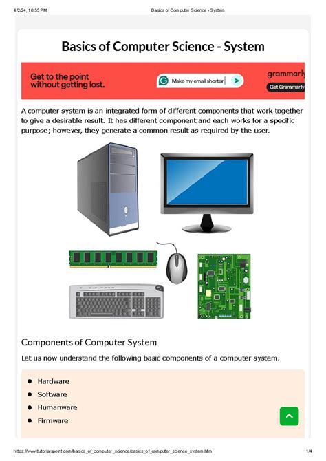 Basics Of Computer Science System It Has Different Component And Each Works For A Specific