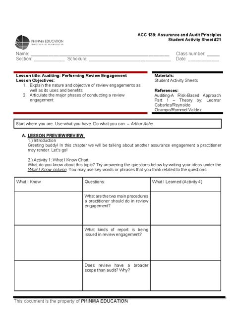 ACC 139 SAS Day 21 Lecture Notes On Audit Babe Activity Sheet Name Studocu