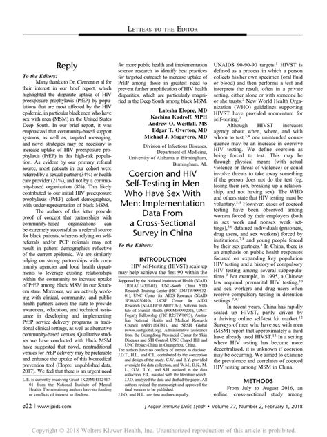 Pdf Coercion And Hiv Self Testing In Chinese Men Who Have Sex With Men Implementation Data