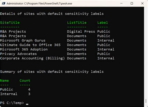 use pnp powershell to find sites with a default sensitivity label practical365