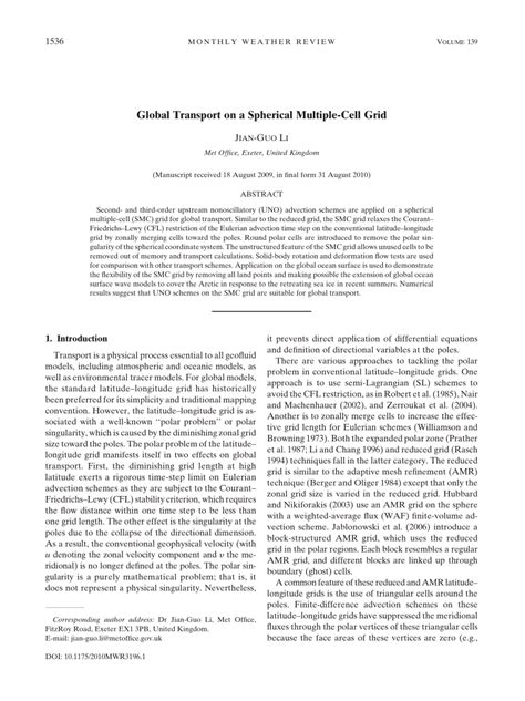 Pdf Global Transport On A Spherical Multiple Cell Grid