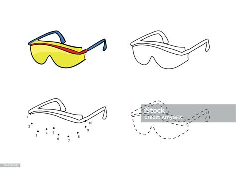 드로잉 하는 아이 들을 위한 멋진 노란색 고글의 집합입니다 벡터 일러스트 레이 션의 손으로 그려진된 요소 교육 어린이 그림