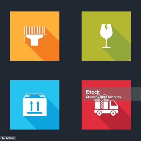 세트 스캐너 스캐닝 바코드 깨지기 쉬운 깨진 유리 교통 및 배달 트럭 선물 아이콘 골판지 상자 벡터 검은색에 대한 스톡 벡터 아트 및 기타 이미지 Istock